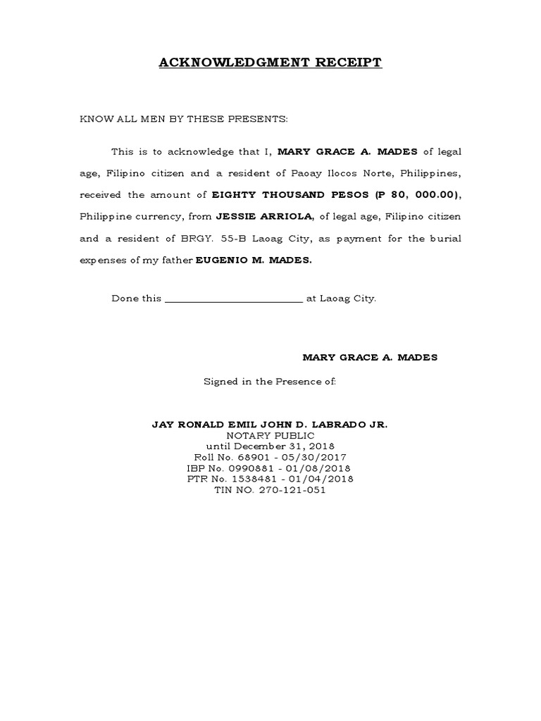 Acknowledgement Receipt Sample | PDF