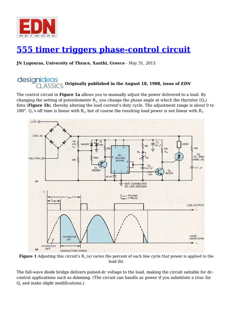 Phase Control with 555 Timer Circuit | PDF