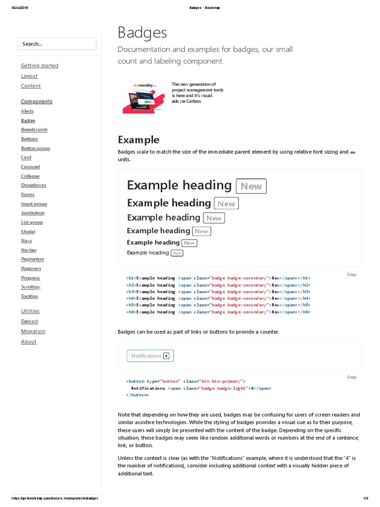 Badges: Example Heading | PDF | Bootstrap (Front End Framework ...