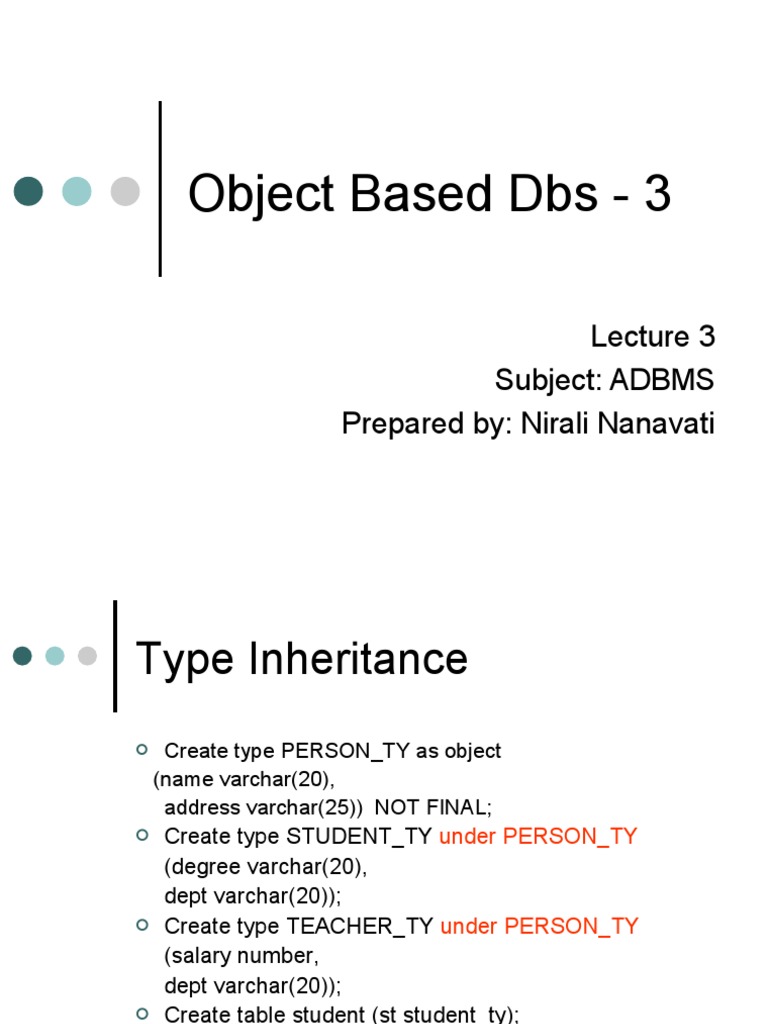 Lect3 Object Based Dbs | PDF | Table (Database) | Inheritance (Object Oriented Programming)