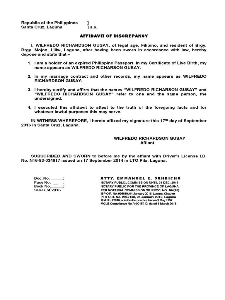 Affidavit of Discrepancy-Form5