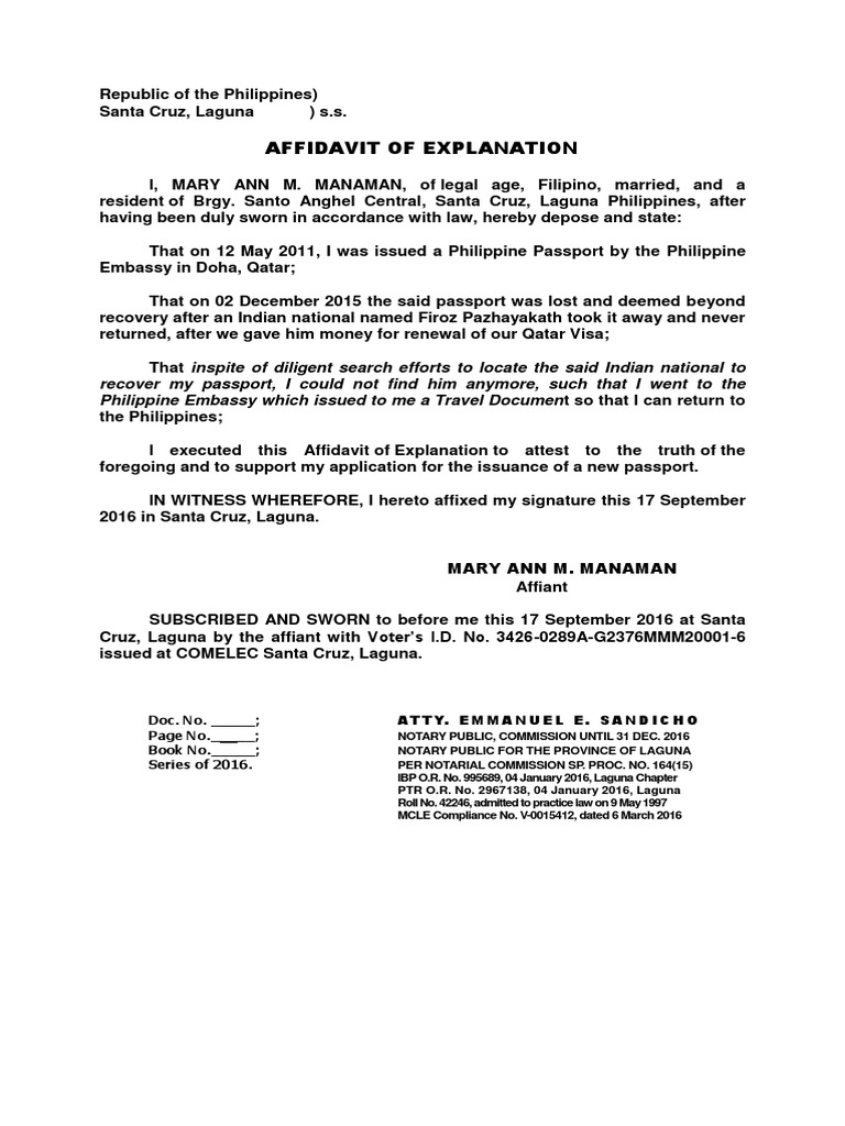 AFFIDAVIT OF EXPLANATION Form-3 | PDF