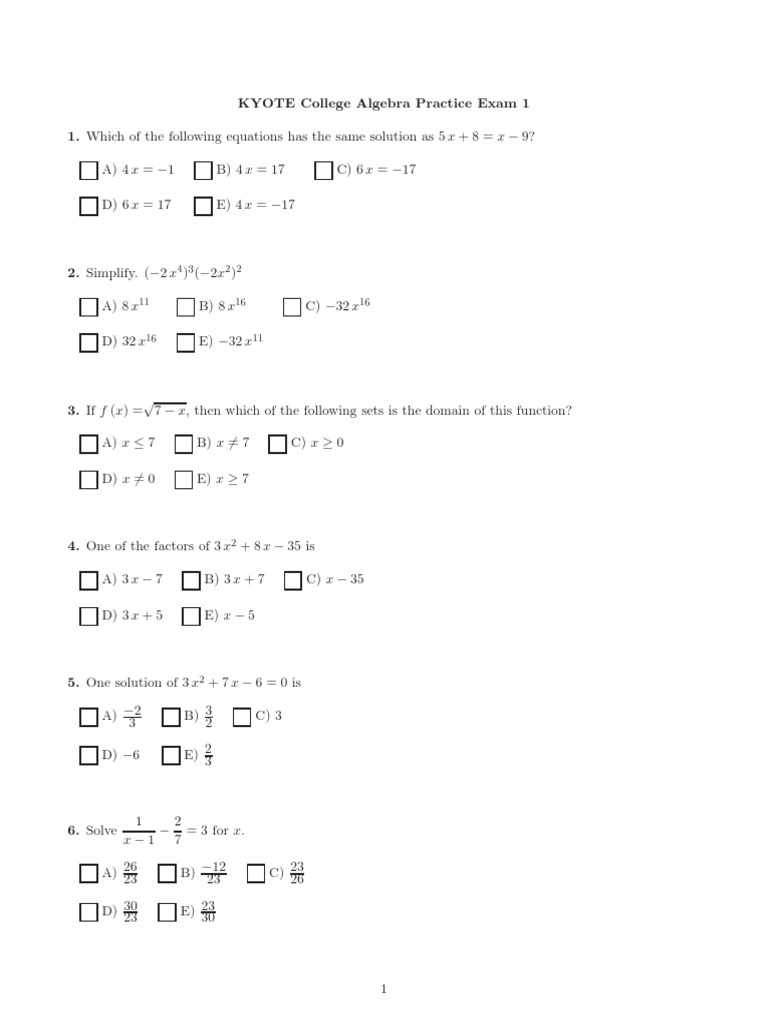 Algebra MCQ PDF | PDF | Equations | Function (Mathematics)