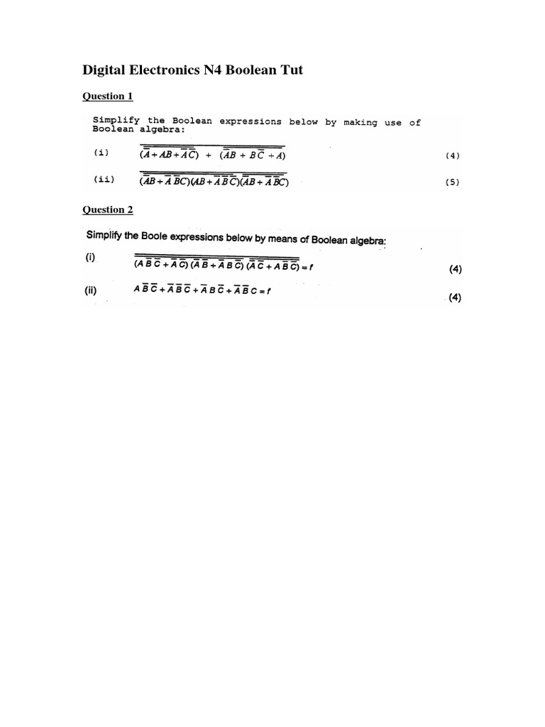 Digital Electronics N4 Boolean Tut | PDF