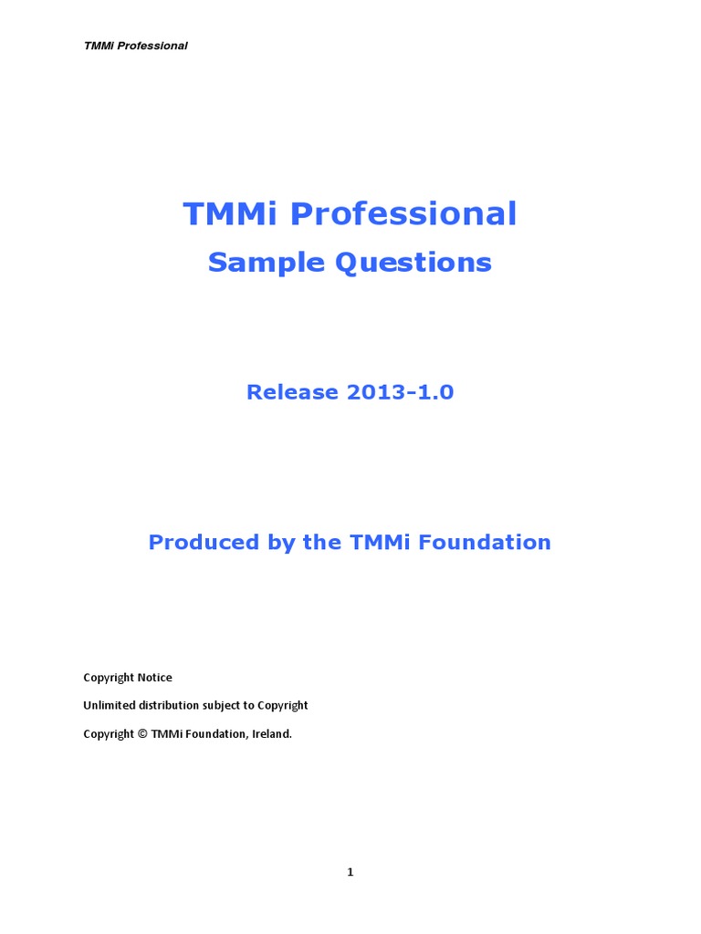 TMMI Professional Sample Questions V2013 1 0 PDF | PDF | Educational ...