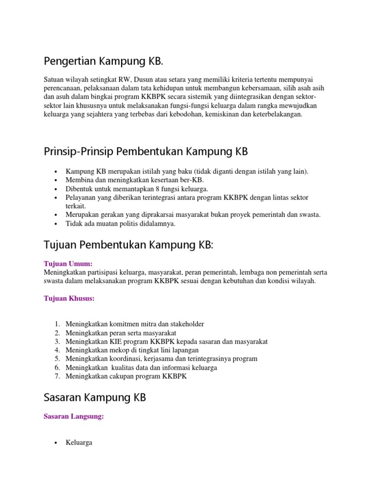 Definisi dan Tujuan Kampung KB | PDF