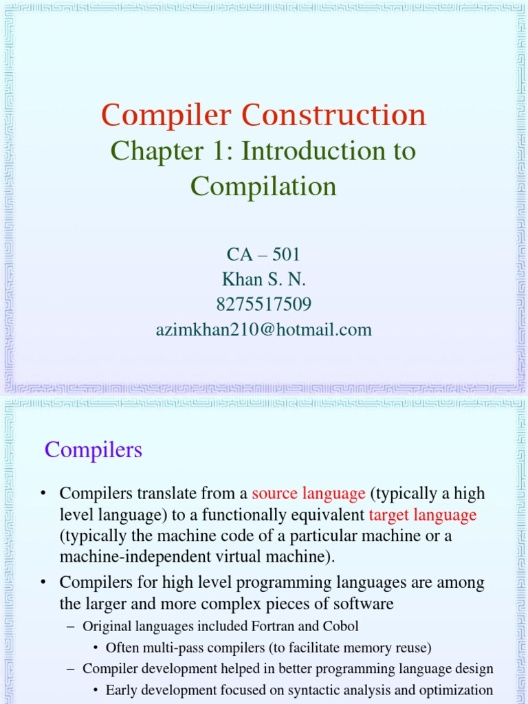Compiler Construction: Chapter 1: Introduction To Compilation | PDF ...