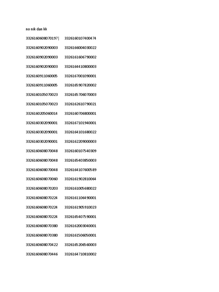 Daftar NIK dan KK untuk Registrasi | PDF