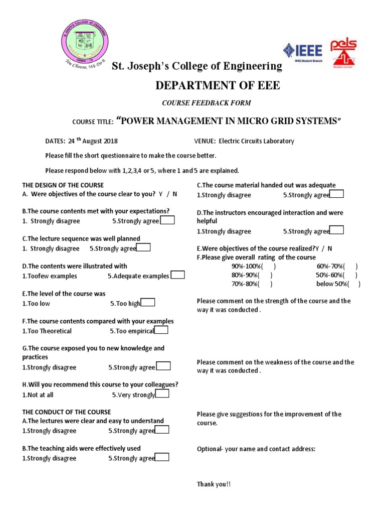 Course Feedback Form | PDF | Psychological Concepts | Cognitive Science