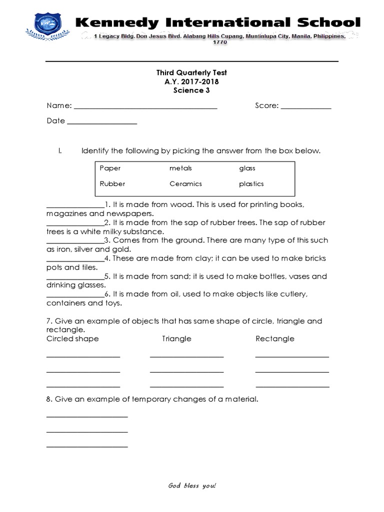Third Quarterly Test | PDF | Cloud | Liquids