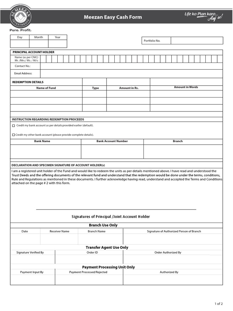 Meezan Easy Cash Form | Payments | Banks