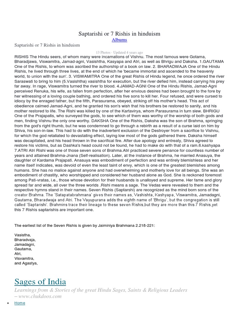 7 Rishis | PDF | Hindu Texts | Asian Mythology