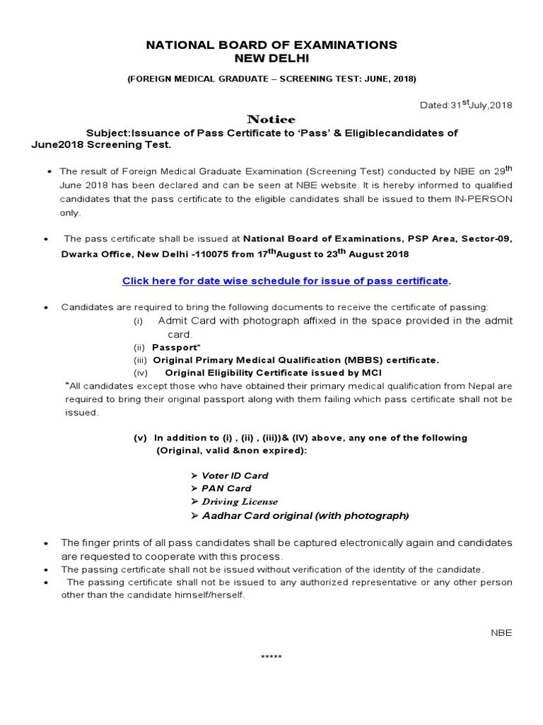 fmge jun 18 certificate distribution notice (1).pdf | Identity Document ...
