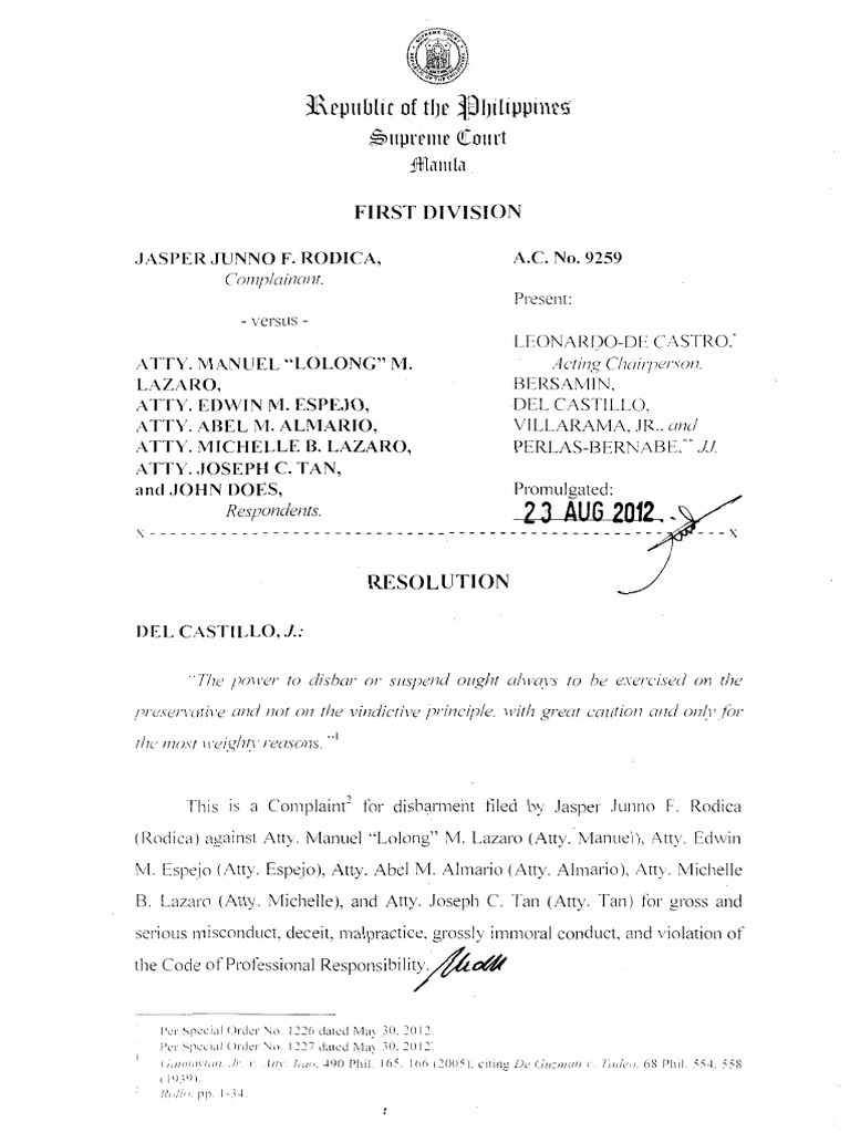 Disbarment case against lawyers for alleged deception and bribery | PDF ...