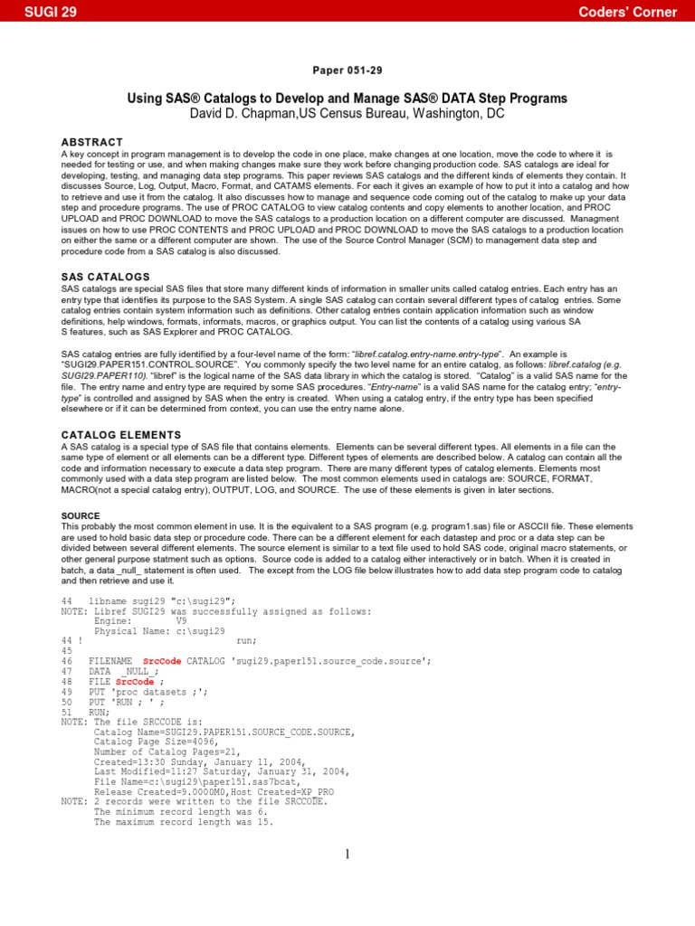 SAS Catalog | PDF | Version Control | Sas (Software)