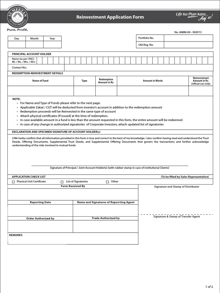 Reinvestment Form | PDF | Fund Of Funds | Signature