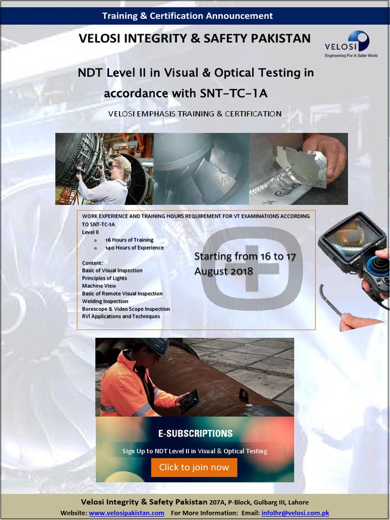 Velosi Integrity & Safety Pakistan: NDT Level II in Visual & Optical ...