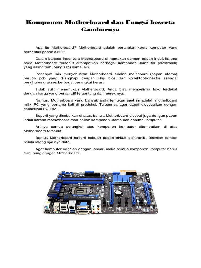 20 Komponen Komponen Motherboard Dan Fungsinya | PDF