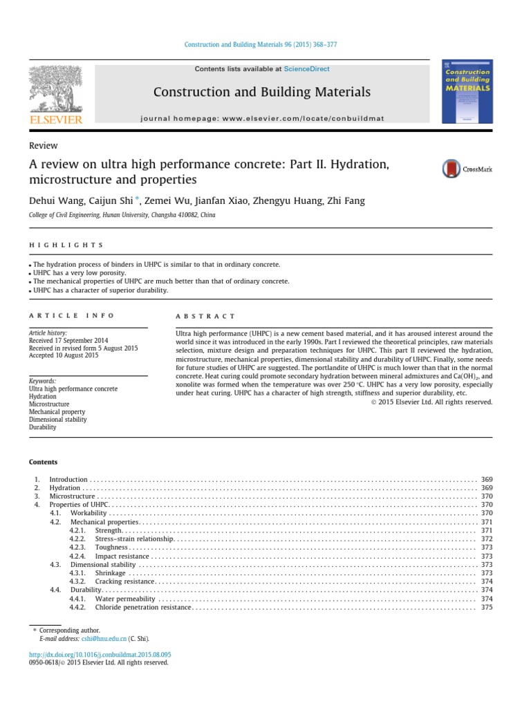 A Review On Ultra High Performance Concrete Part II. Hydration, Microstructure and Properties ...