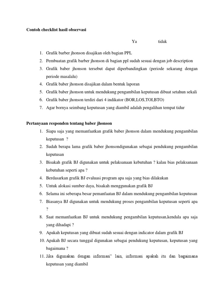 Contoh Checklist Hasil Observasi | PDF