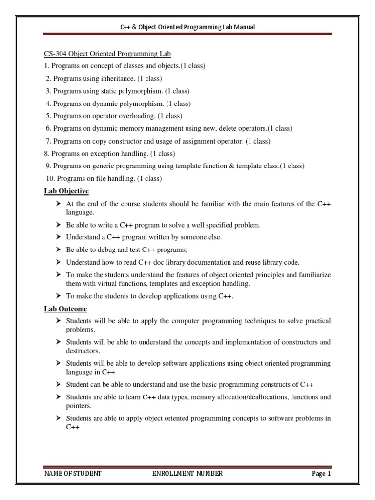 Oop Lab Manual Final-1 | PDF | C++ | Class (Computer Programming)