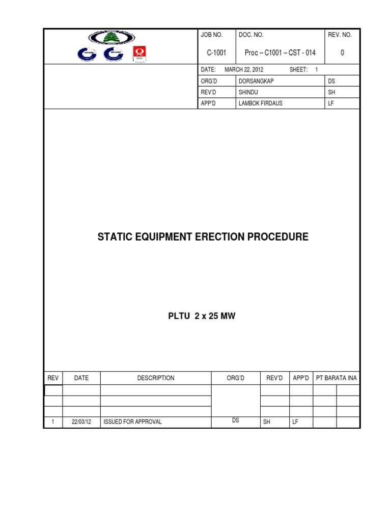Static Equipment Erection Procedure | PDF | Structural Engineering | Cement