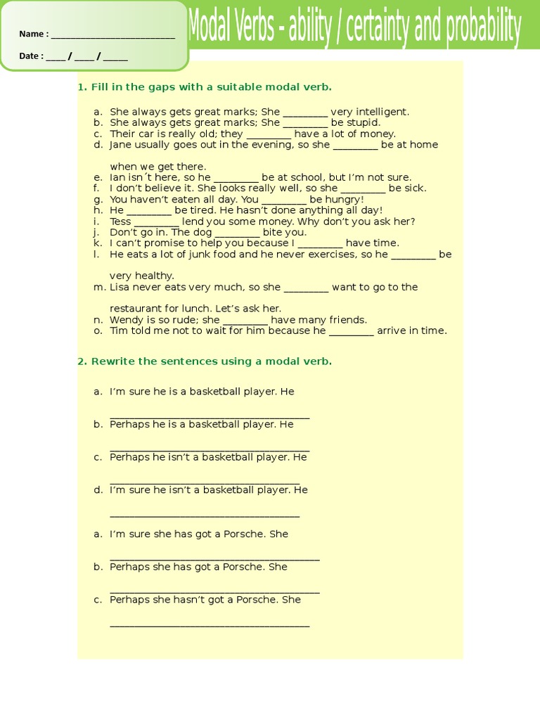 Modal Verbs Ability Certainty and Probability | PDF | Language Arts ...