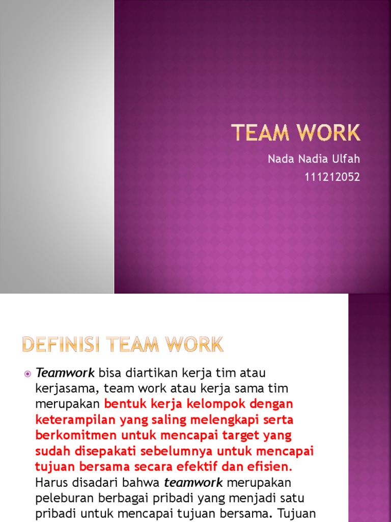 Definisi dan Manfaat Teamwork | PDF | Karier & Perkembangan | Sains ...