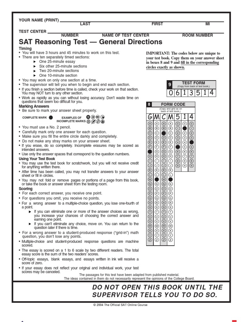 Practice Test 8 | Multiple Choice | Sat