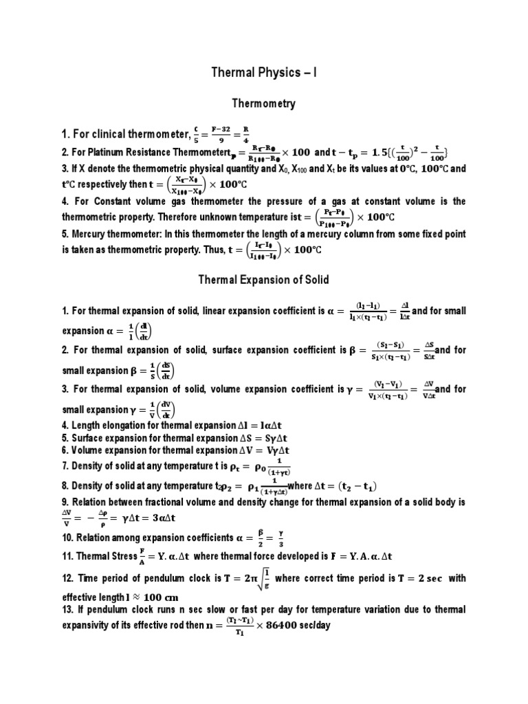 Formula On Thermal Physics - 1 | PDF | Thermal Expansion | Latent Heat
