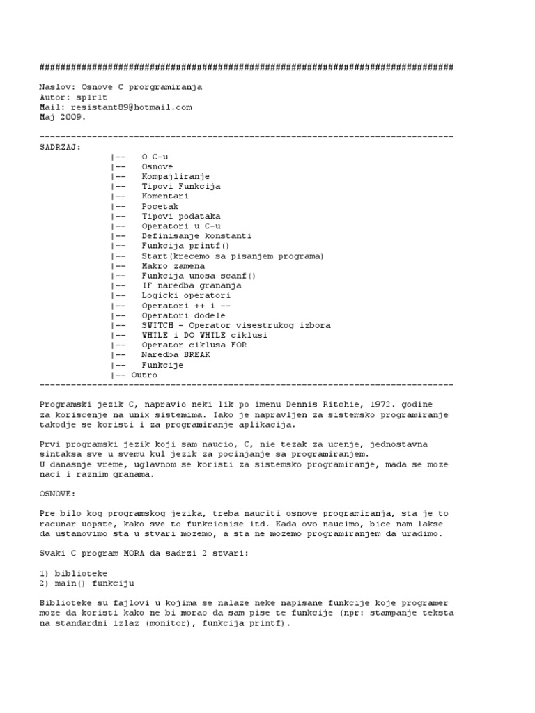 Osnove C Programiranja Pdf