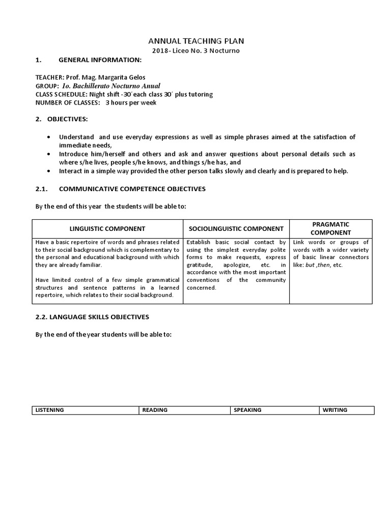 Annual Teaching Plan 4o P Imprimir | PDF | Question | Word