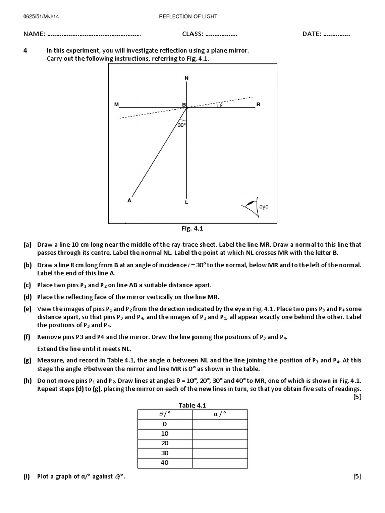 Experiment Reflection of Light (Optical Pin) | PDF | Teaching Methods ...