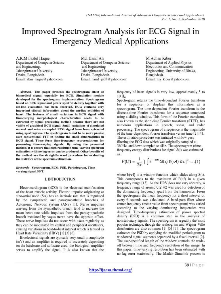 Improved Spectrogram Analysis For Ecg Signal In Emergency Medical