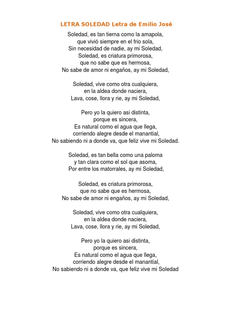 Letra Soledad Letra de Emilio José | PDF