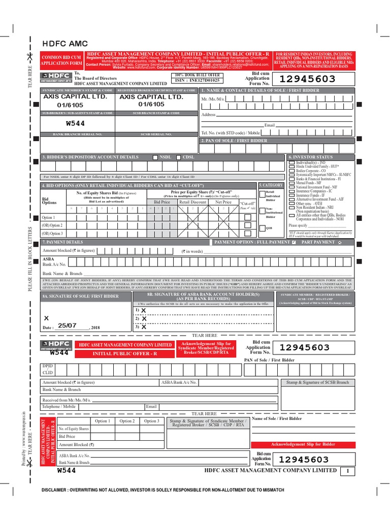 HDFC AMC IPO Bid Application Form | PDF