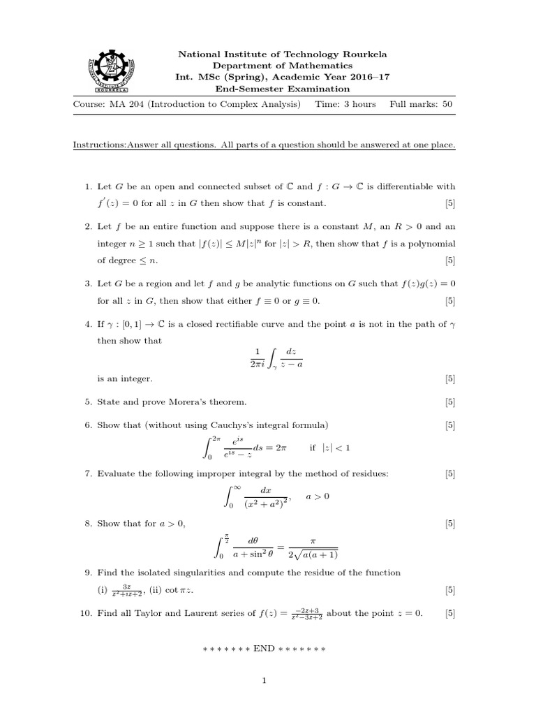 National Institute of Technology Rourkela Department of Mathematics Int ...