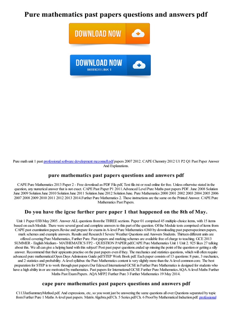 Pure Mathematics Past Papers Questions and Answers PDF | PDF | Gce ...