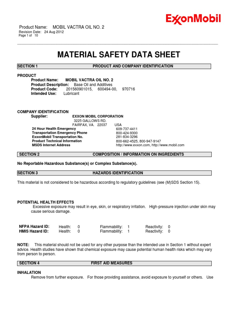 Mobil Vactra Oil No. 2 PDF | PDF | Personal Protective Equipment ...