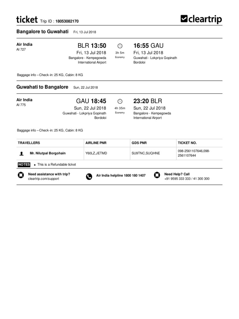 Cleartrip Flight Domestic E-Ticket | PDF | Service Industries | Aviation