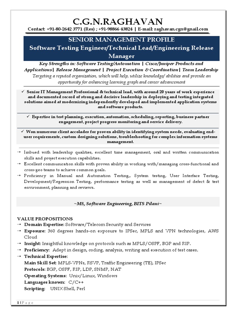 Raghavan Chakravarthy CV Latest | PDF | Virtual Private Network ...