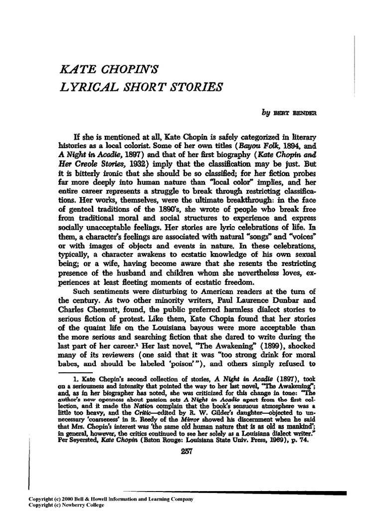 Kate Chopin Lyrical Short Stories | PDF
