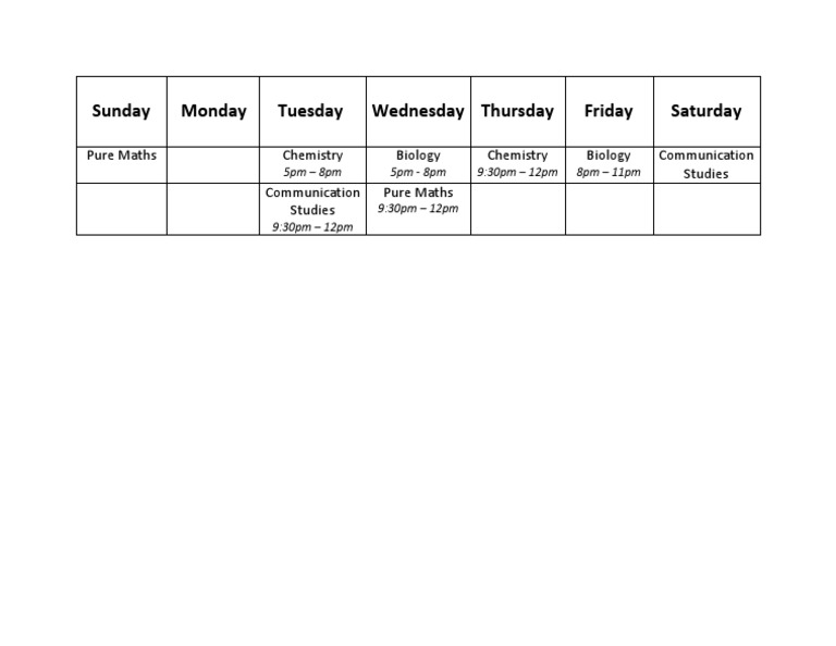 Sunday Monday Tuesday Wednesday Thursday Friday Saturday | PDF