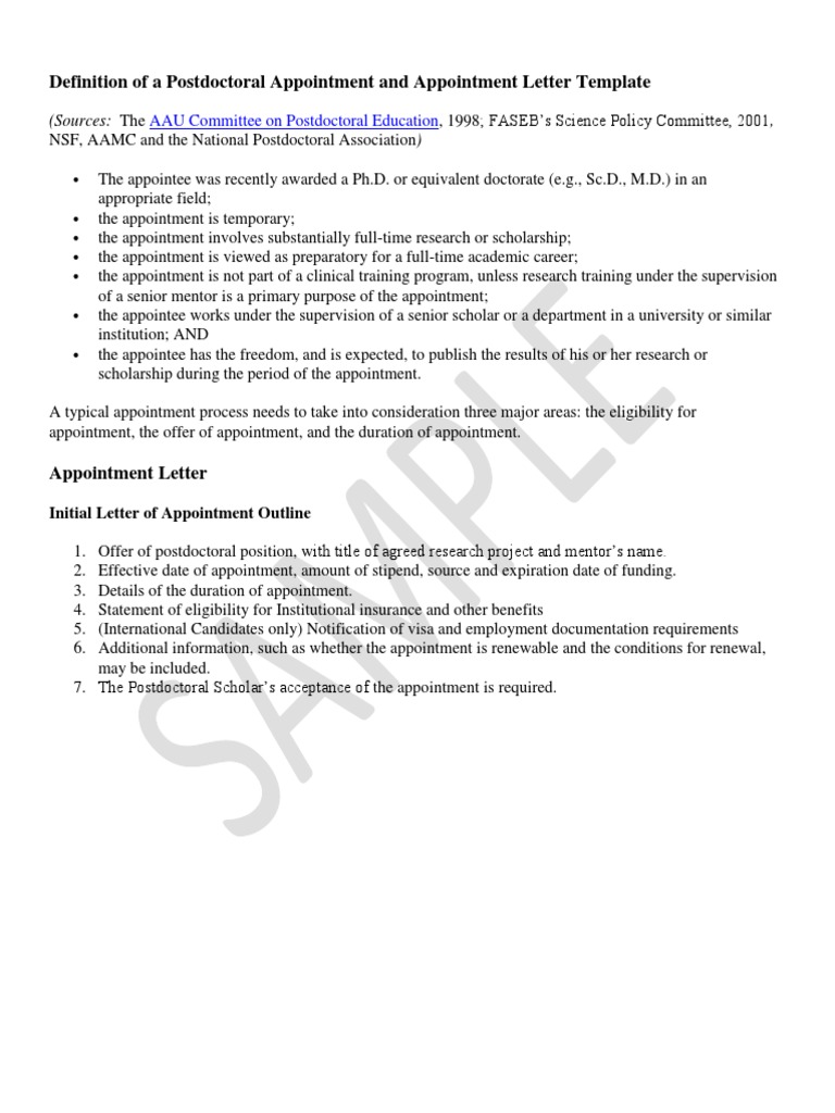 Postdoctoral Appointment Letter Template | PDF | Life Insurance ...
