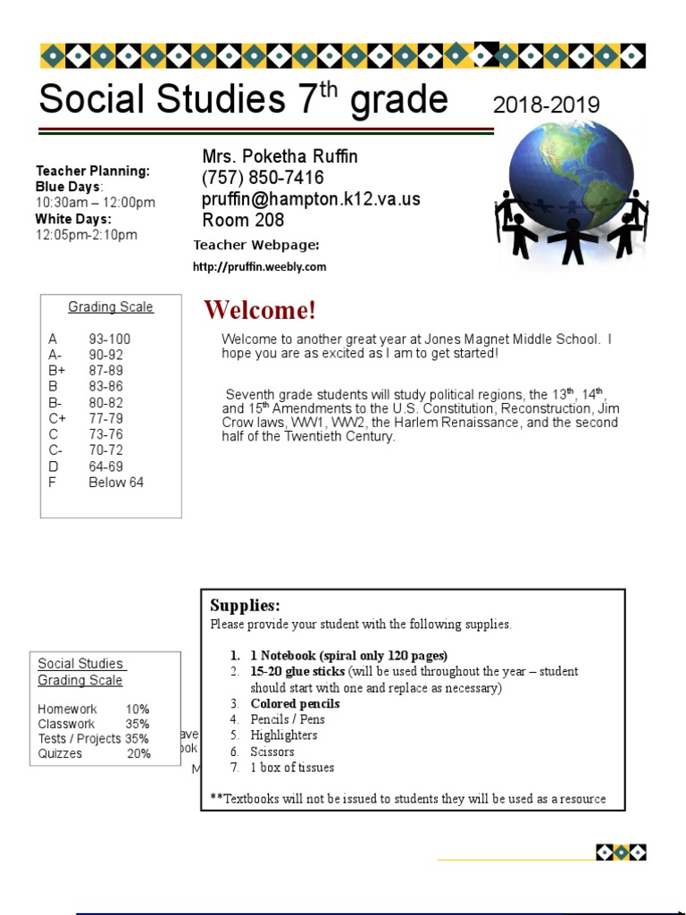 Social Studies 7 Grade: Welcome! | PDF | Homework | Pedagogy