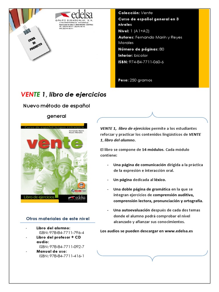 VENTE 1 Libro de Ejercicios PDF | Descargar gratis PDF | Cognición | Comunicación