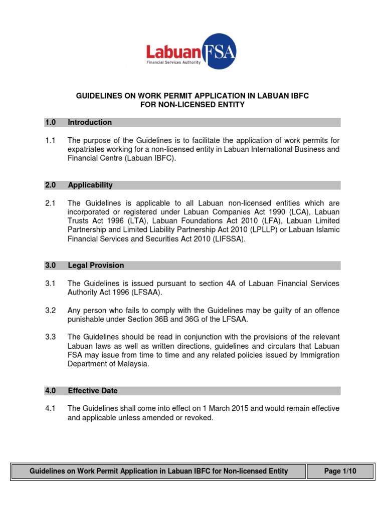 Guidelines On Work Permit Application in Labuan IBFC For Non-Licensed ...