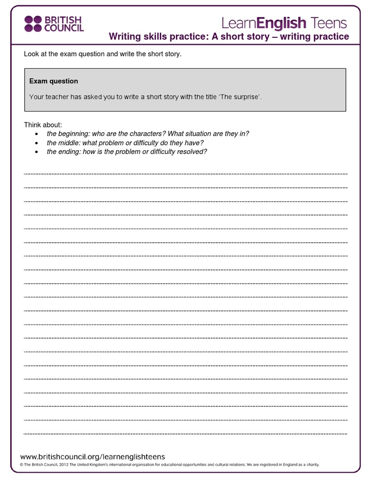 Writing Skills Practice: A Short Story - Writing Practice: Exam ...