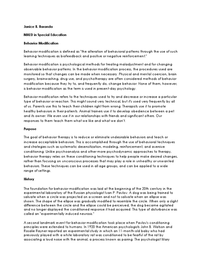 Behavior Modification | PDF | Behaviour Therapy | Psychotherapy