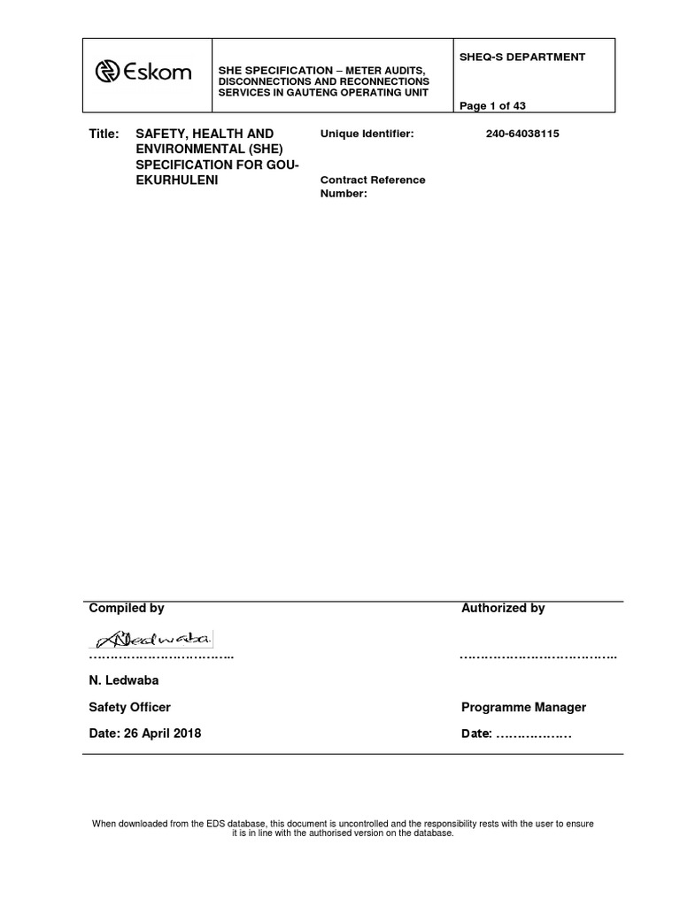 Meter Audits, Disconnections and Reconnections Services SHE ...
